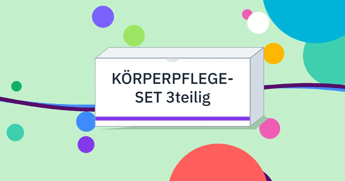 Symbolbild: Packung mit der Aufschrift KÖRPERPFLEGE-SET 3teilig (PZN 05509300) – Verfügbarkeit und Bezug in Apotheken in Frankfurt am Main