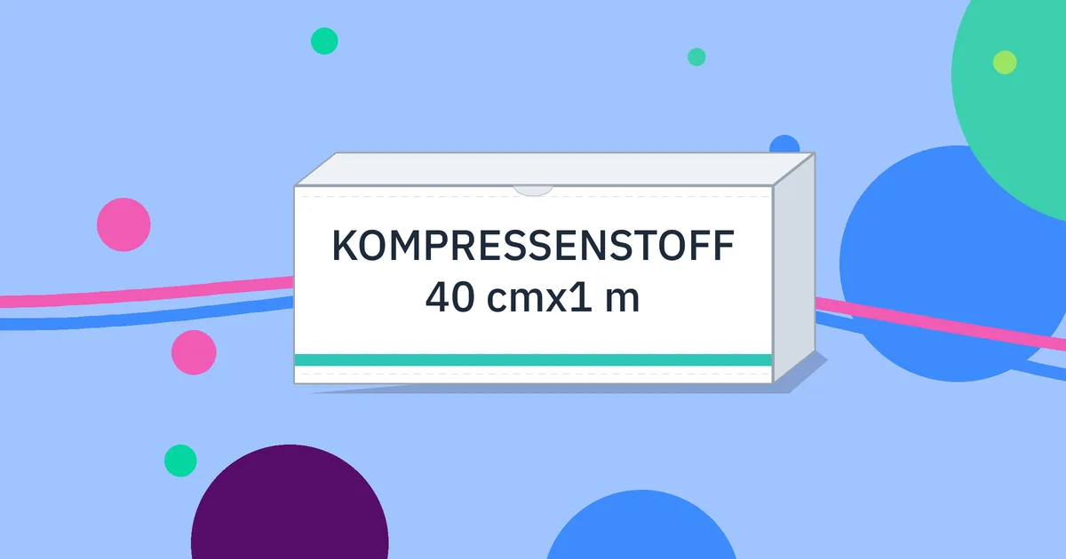 Symbolbild: Packung mit der Aufschrift KOMPRESSENSTOFF 40 cmx1 m (PZN 01722706) – Verfügbarkeit und Bezug in Apotheken in Frankfurt am Main