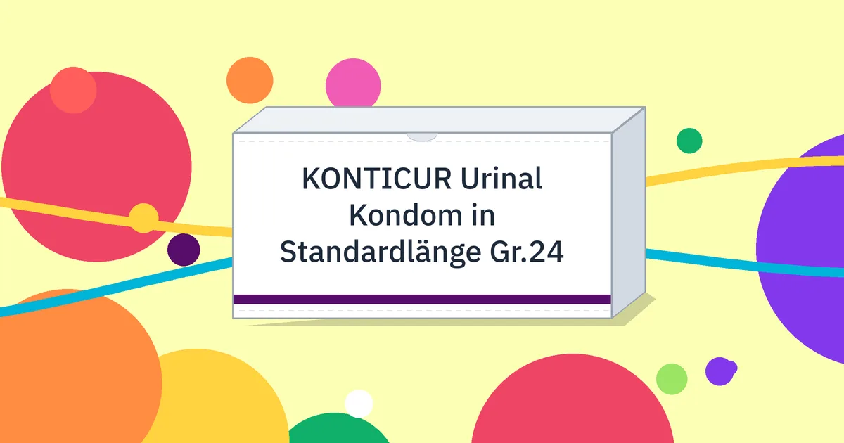Symbolbild: Packung mit der Aufschrift KONTICUR Urinal Kondom in Standardlänge Gr.24 (PZN 12659313) – Verfügbarkeit und Bezug in Apotheken in Frankfurt am Main