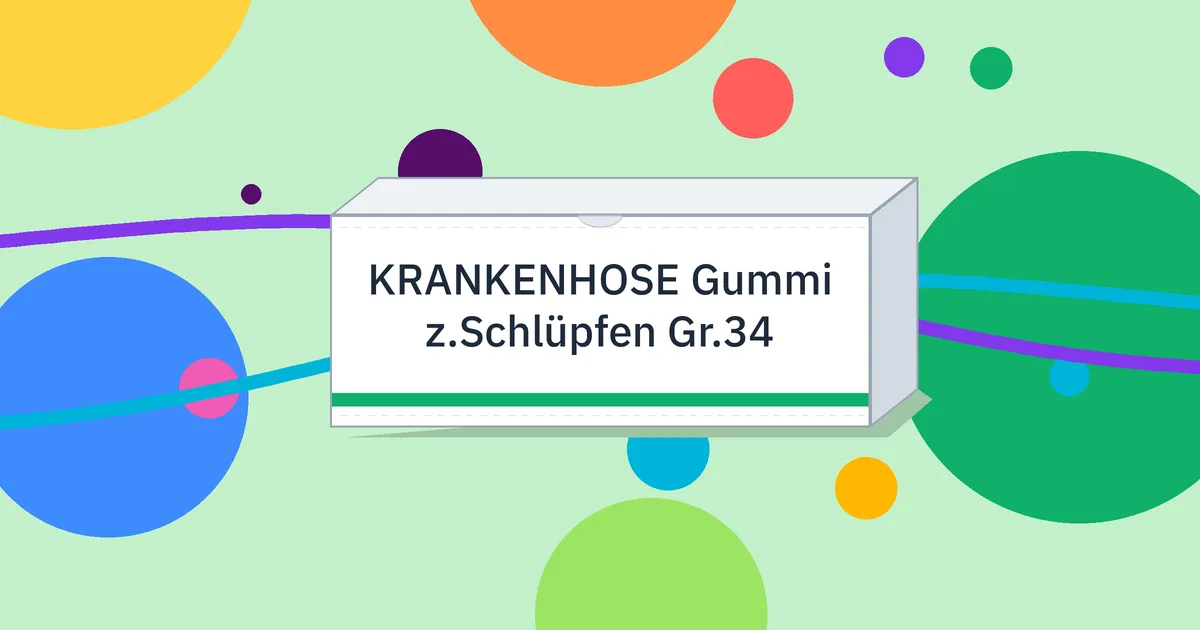 Symbolbild: Packung mit der Aufschrift KRANKENHOSE Gummi z.Schlüpfen Gr.34 (PZN 02008661) – Verfügbarkeit und Bezug in Apotheken in Frankfurt am Main