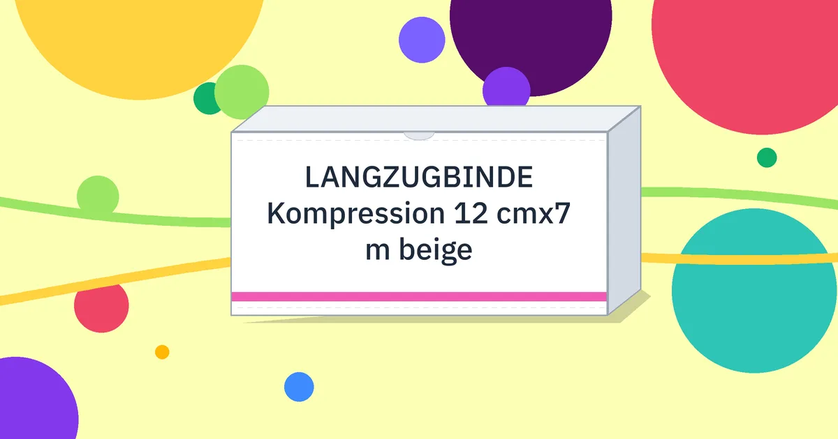 Symbolbild: Packung mit der Aufschrift LANGZUGBINDE Kompression 12 cmx7 m beige (PZN 17561843) – Verfügbarkeit und Bezug in Apotheken in Frankfurt am Main