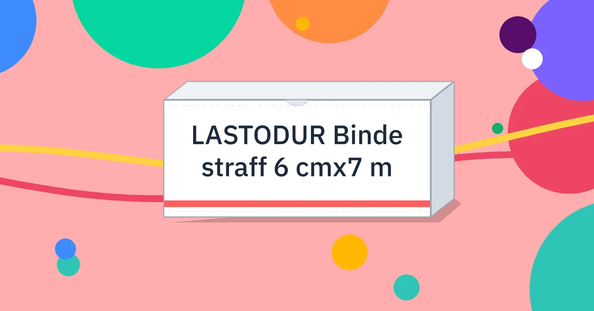 Symbolbild: Packung mit der Aufschrift LASTODUR Binde straff 6 cmx7 m (PZN 13744392) – Verfügbarkeit und Bezug in Apotheken in Frankfurt am Main