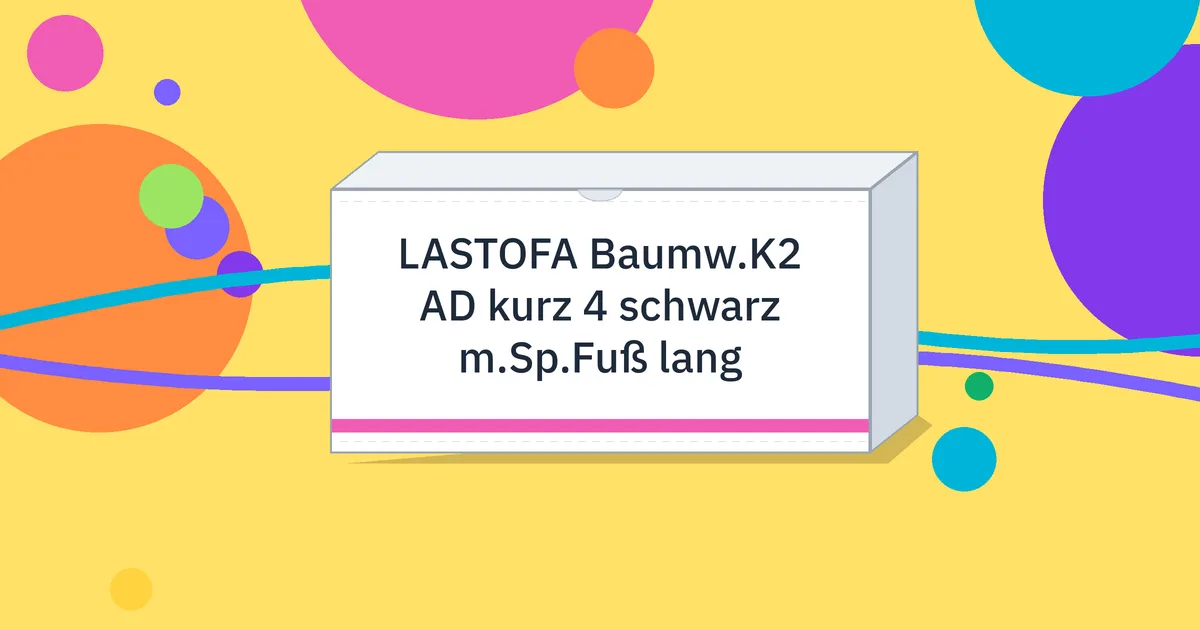Symbolbild: Packung mit der Aufschrift LASTOFA Baumw.K2 AD kurz 4 schwarz m.Sp.Fuß lang (PZN 01945091) – Verfügbarkeit und Bezug in Apotheken in Frankfurt am Main