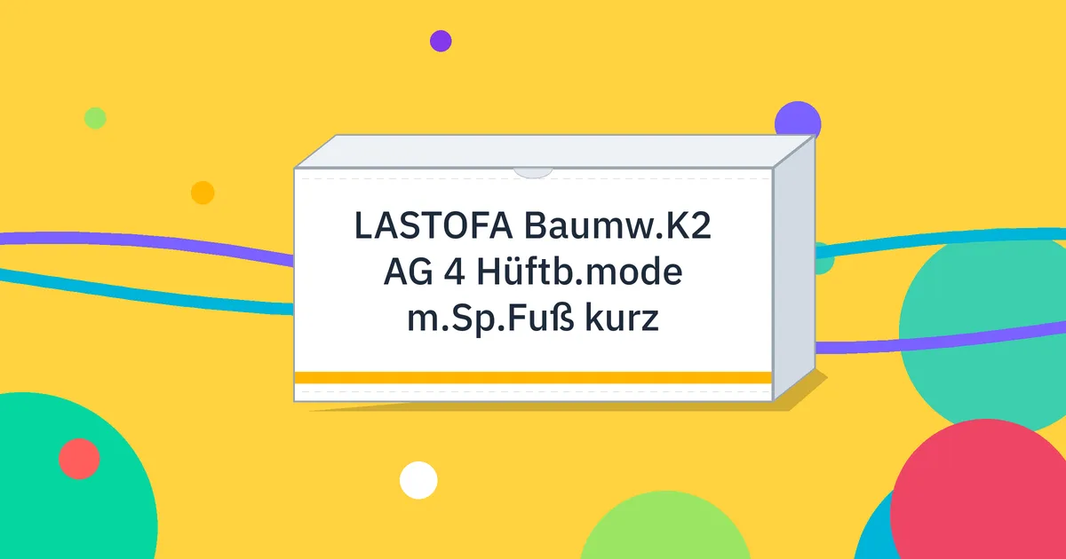 Symbolbild: Packung mit der Aufschrift LASTOFA Baumw.K2 AG 4 Hüftb.mode m.Sp.Fuß kurz (PZN 01949522) – Verfügbarkeit und Bezug in Apotheken in Frankfurt am Main