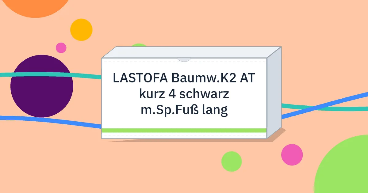 Symbolbild: Packung mit der Aufschrift LASTOFA Baumw.K2 AT kurz 4 schwarz m.Sp.Fuß lang (PZN 01951335) – Verfügbarkeit und Bezug in Apotheken in Frankfurt am Main