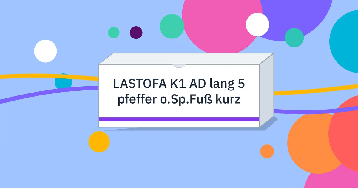 Symbolbild: Packung mit der Aufschrift LASTOFA K1 AD lang 5 pfeffer o.Sp.Fuß kurz (PZN 13787964) – Verfügbarkeit und Bezug in Apotheken in Frankfurt am Main