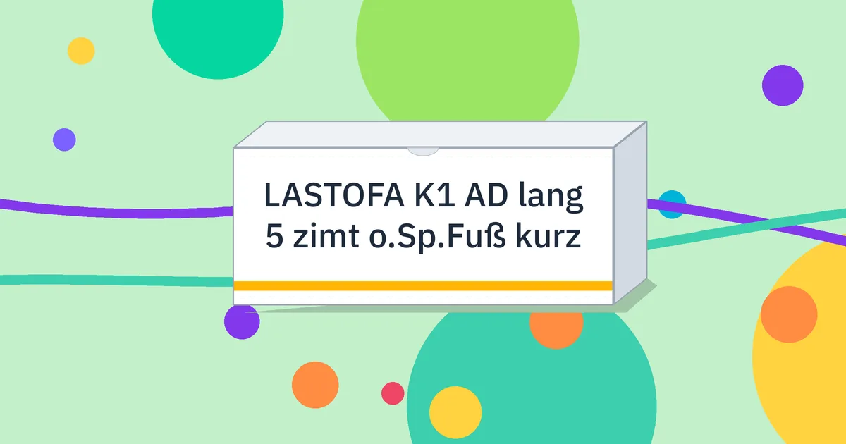 Symbolbild: Packung mit der Aufschrift LASTOFA K1 AD lang 5 zimt o.Sp.Fuß kurz (PZN 13787734) – Verfügbarkeit und Bezug in Apotheken in Frankfurt am Main
