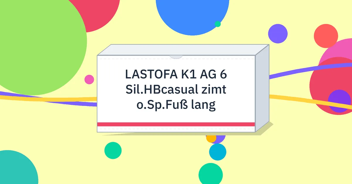 Symbolbild: Packung mit der Aufschrift LASTOFA K1 AG 6 Sil.HBcasual zimt o.Sp.Fuß lang (PZN 14148947) – Verfügbarkeit und Bezug in Apotheken in Frankfurt am Main