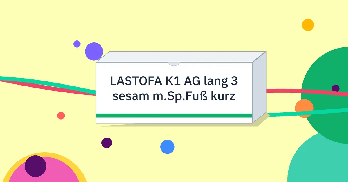 Symbolbild: Packung mit der Aufschrift LASTOFA K1 AG lang 3 sesam m.Sp.Fuß kurz (PZN 13791204) – Verfügbarkeit und Bezug in Apotheken in Frankfurt am Main