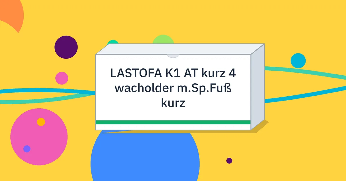 Symbolbild: Packung mit der Aufschrift LASTOFA K1 AT kurz 4 wacholder m.Sp.Fuß kurz (PZN 13796271) – Verfügbarkeit und Bezug in Apotheken in Frankfurt am Main