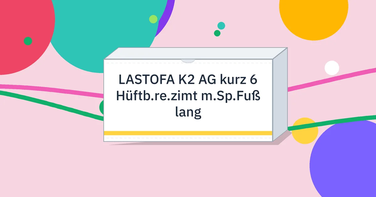 Symbolbild: Packung mit der Aufschrift LASTOFA K2 AG kurz 6 Hüftb.re.zimt m.Sp.Fuß lang (PZN 13812260) – Verfügbarkeit und Bezug in Apotheken in Frankfurt am Main