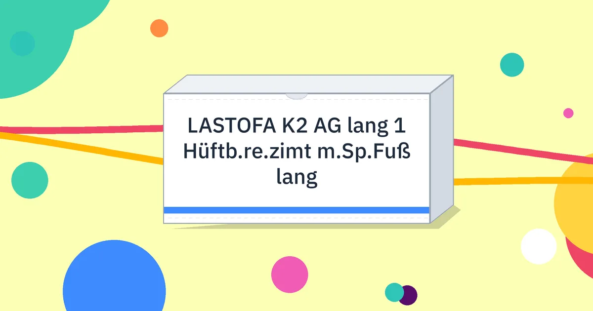 Symbolbild: Packung mit der Aufschrift LASTOFA K2 AG lang 1 Hüftb.re.zimt m.Sp.Fuß lang (PZN 13810427) – Verfügbarkeit und Bezug in Apotheken in Frankfurt am Main