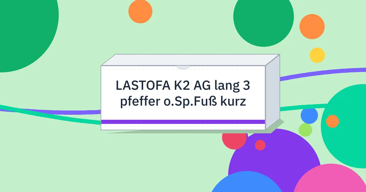 Symbolbild: Packung mit der Aufschrift LASTOFA K2 AG lang 3 pfeffer o.Sp.Fuß kurz (PZN 13804711) – Verfügbarkeit und Bezug in Apotheken in Frankfurt am Main
