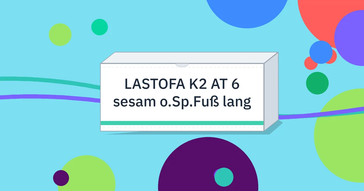 Symbolbild: Packung mit der Aufschrift LASTOFA K2 AT 6 sesam o.Sp.Fuß lang (PZN 14151990) – Verfügbarkeit und Bezug in Apotheken in Frankfurt am Main