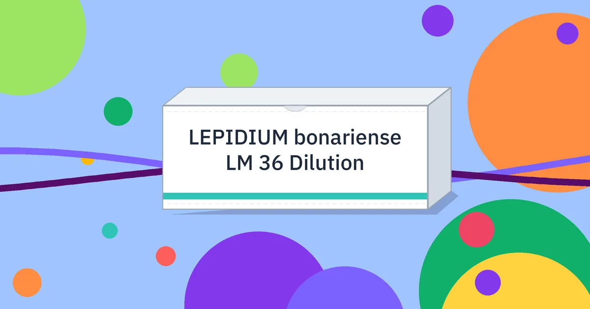Symbolbild: Packung mit der Aufschrift LEPIDIUM bonariense LM 36 Dilution (PZN 13526577) – Verfügbarkeit und Bezug in Apotheken in Frankfurt am Main