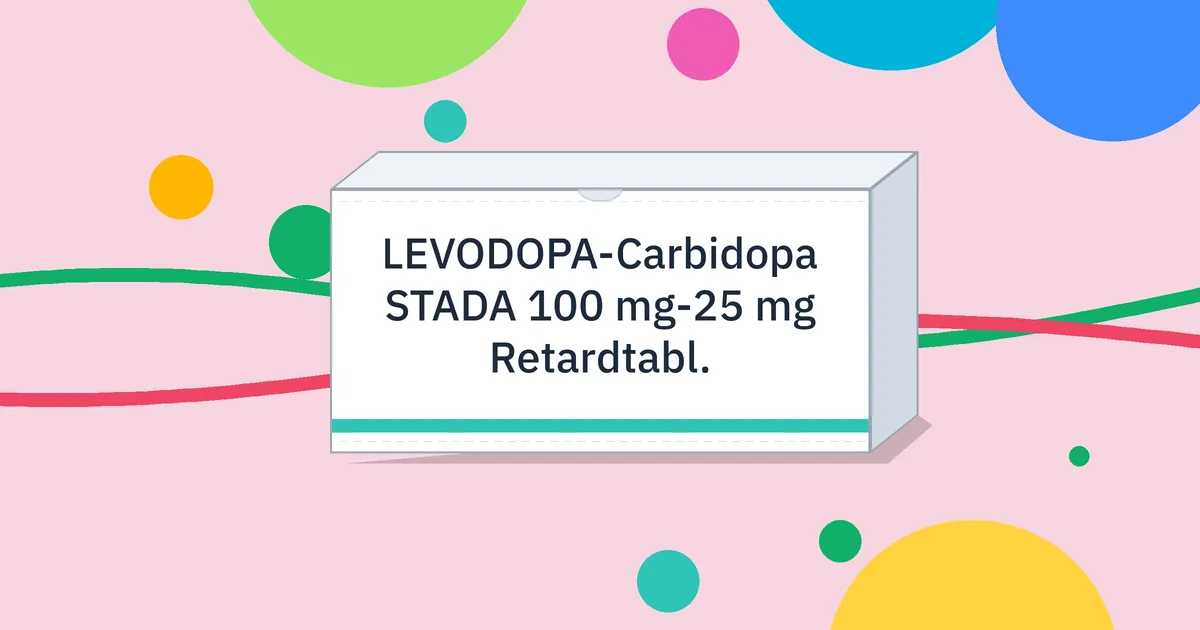 Symbolbild: Packung mit der Aufschrift LEVODOPA-Carbidopa STADA 100 mg-25 mg Retardtabl. (PZN 02139943) – Verfügbarkeit und Bezug in Apotheken in Frankfurt am Main