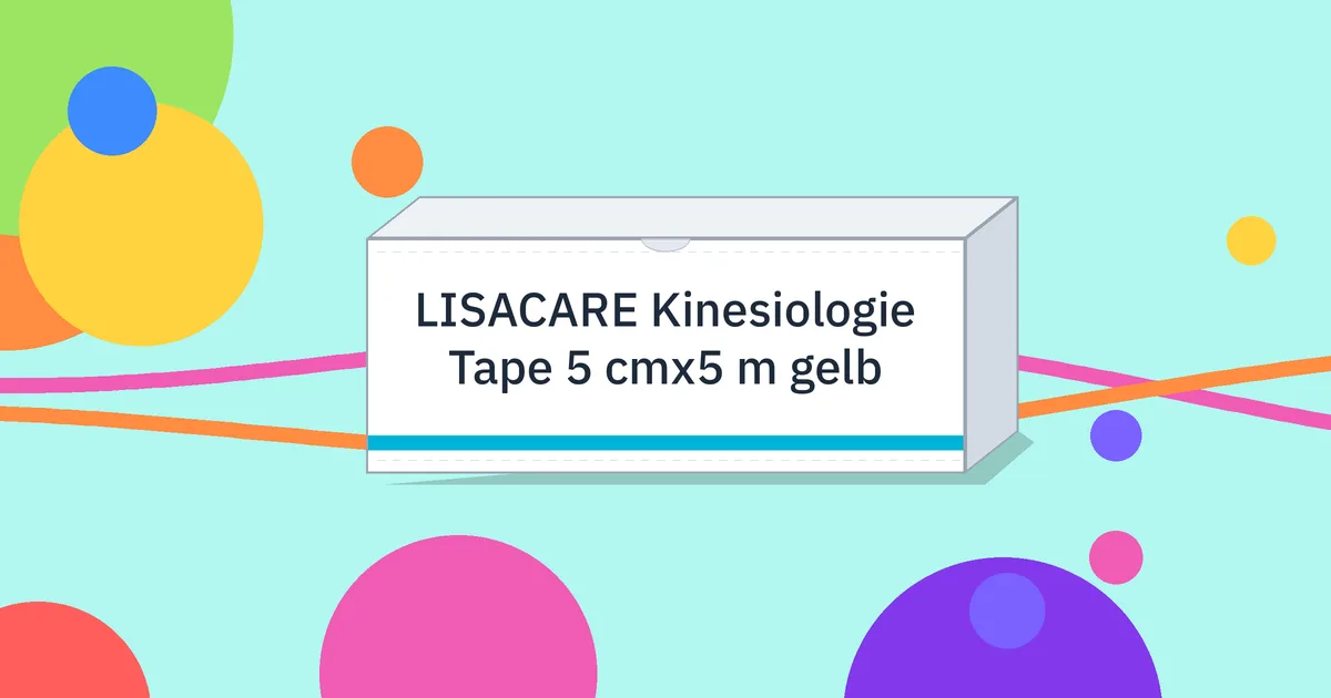 Symbolbild: Packung mit der Aufschrift LISACARE Kinesiologie Tape 5 cmx5 m gelb (PZN 18324950) – Verfügbarkeit und Bezug in Apotheken in Frankfurt am Main