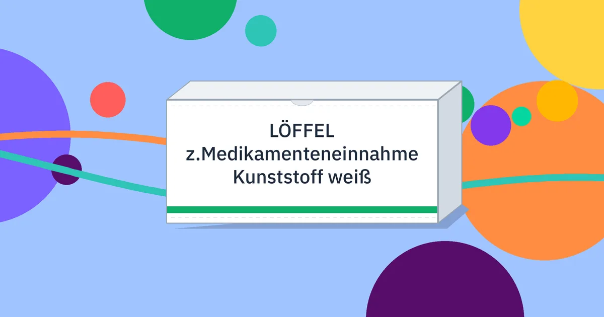Symbolbild: Packung mit der Aufschrift LÖFFEL z.Medikamenteneinnahme Kunststoff weiß (PZN 12394323) – Verfügbarkeit und Bezug in Apotheken in Frankfurt am Main