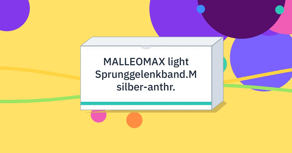 Symbolbild: Packung mit der Aufschrift MALLEOMAX light Sprunggelenkband.M silber-anthr. (PZN 11097913) – Verfügbarkeit und Bezug in Apotheken in Frankfurt am Main