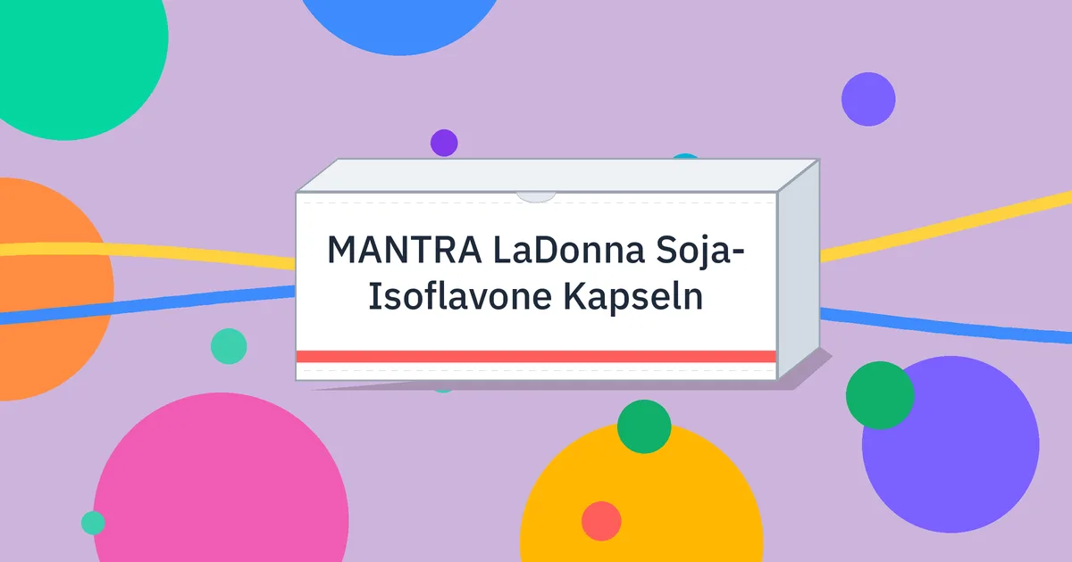 Symbolbild: Packung mit der Aufschrift MANTRA LaDonna Soja-Isoflavone Kapseln (PZN 00928848) – Verfügbarkeit und Bezug in Apotheken in Frankfurt am Main
