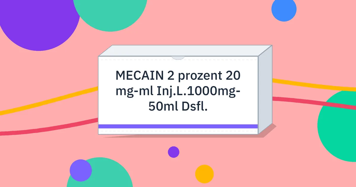 Symbolbild: Packung mit der Aufschrift MECAIN 2 prozent 20 mg-ml Inj.L.1000mg-50ml Dsfl. (PZN 11055889) – Verfügbarkeit und Bezug in Apotheken in Frankfurt am Main