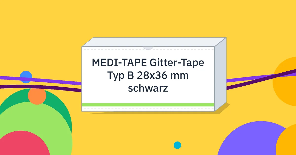 Symbolbild: Packung mit der Aufschrift MEDI-TAPE Gitter-Tape Typ B 28x36 mm schwarz (PZN 16043135) – Verfügbarkeit und Bezug in Apotheken in Frankfurt am Main