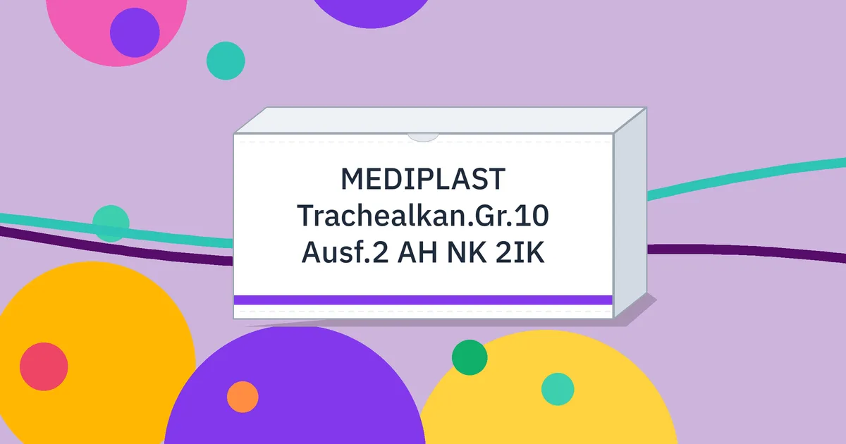 Symbolbild: Packung mit der Aufschrift MEDIPLAST Trachealkan.Gr.10 Ausf.2 AH NK 2IK (PZN 04525768) – Verfügbarkeit und Bezug in Apotheken in Frankfurt am Main