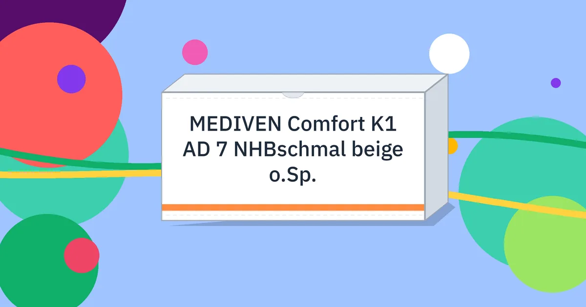 Symbolbild: Packung mit der Aufschrift MEDIVEN Comfort K1 AD 7 NHBschmal beige o.Sp. (PZN 14561966) – Verfügbarkeit und Bezug in Apotheken in Frankfurt am Main
