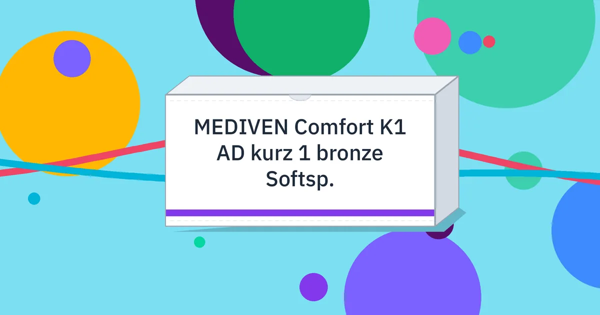 Symbolbild: Packung mit der Aufschrift MEDIVEN Comfort K1 AD kurz 1 bronze Softsp. (PZN 14563095) – Verfügbarkeit und Bezug in Apotheken in Frankfurt am Main