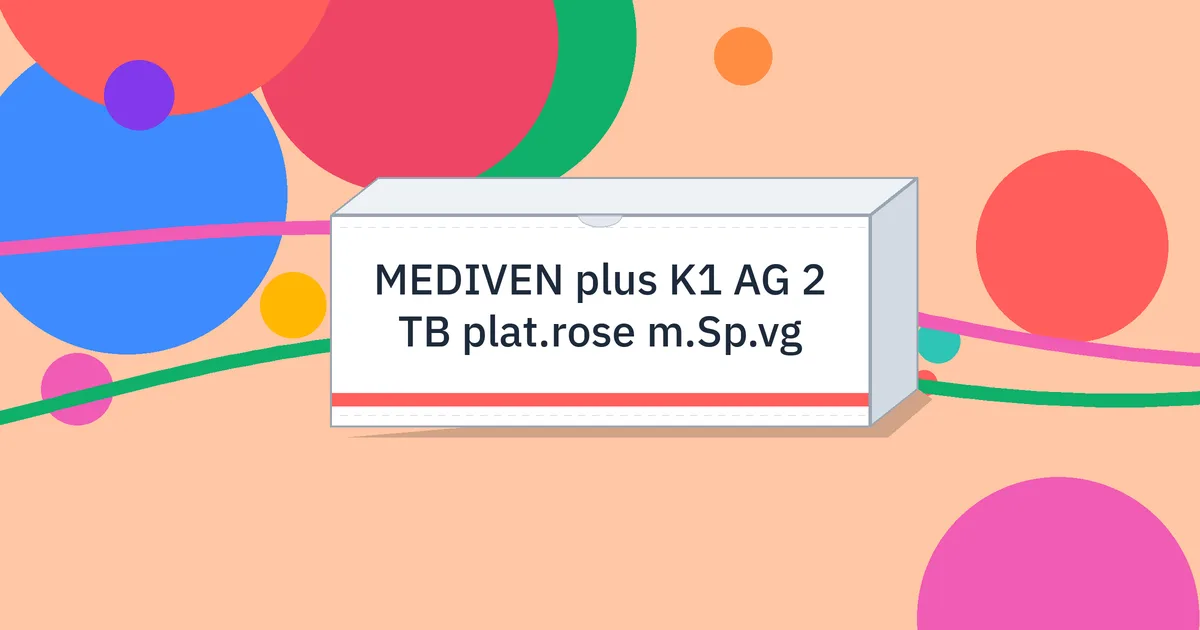 Symbolbild: Packung mit der Aufschrift MEDIVEN plus K1 AG 2 TB plat.rose m.Sp.vg (PZN 15060077) – Verfügbarkeit und Bezug in Apotheken in Frankfurt am Main