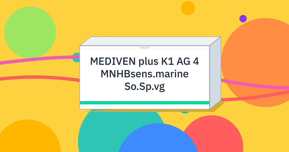 Symbolbild: Packung mit der Aufschrift MEDIVEN plus K1 AG 4 MNHBsens.marine So.Sp.vg (PZN 15918028) – Verfügbarkeit und Bezug in Apotheken in Frankfurt am Main