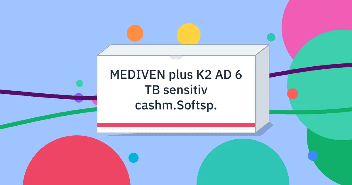 Symbolbild: Packung mit der Aufschrift MEDIVEN plus K2 AD 6 TB sensitiv cashm.Softsp. (PZN 15104900) – Verfügbarkeit und Bezug in Apotheken in Frankfurt am Main