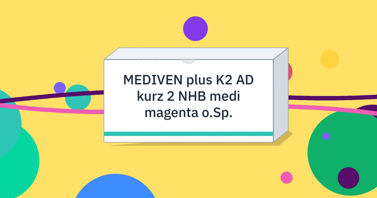 Symbolbild: Packung mit der Aufschrift MEDIVEN plus K2 AD kurz 2 NHB medi magenta o.Sp. (PZN 15925301) – Verfügbarkeit und Bezug in Apotheken in Frankfurt am Main
