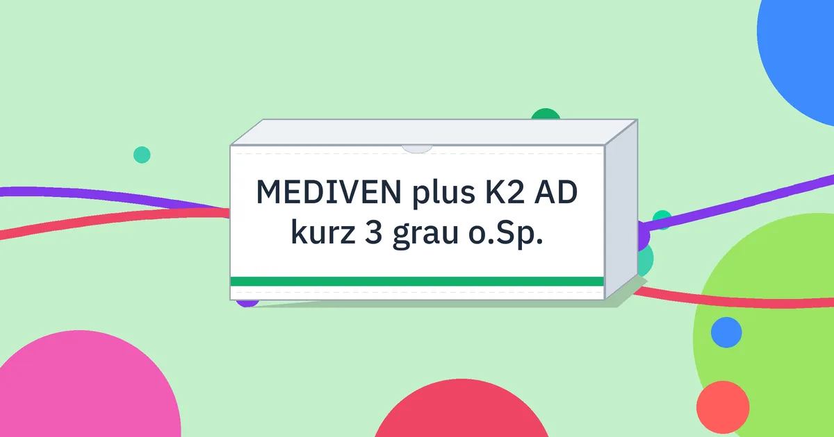 Symbolbild: Packung mit der Aufschrift MEDIVEN plus K2 AD kurz 3 grau o.Sp. (PZN 18946798) – Verfügbarkeit und Bezug in Apotheken in Frankfurt am Main