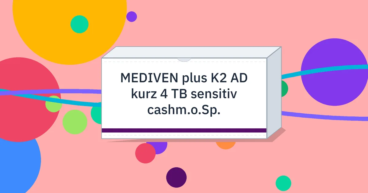 Symbolbild: Packung mit der Aufschrift MEDIVEN plus K2 AD kurz 4 TB sensitiv cashm.o.Sp. (PZN 15106069) – Verfügbarkeit und Bezug in Apotheken in Frankfurt am Main