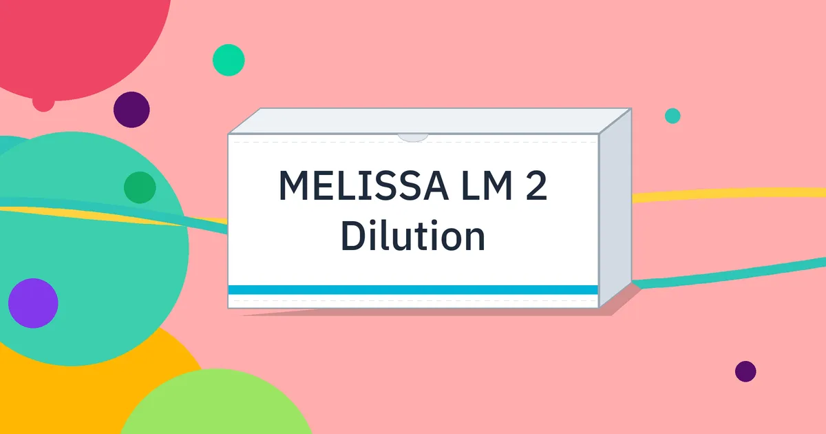 Symbolbild: Packung mit der Aufschrift MELISSA LM 2 Dilution (PZN 12947288) – Verfügbarkeit und Bezug in Apotheken in Frankfurt am Main