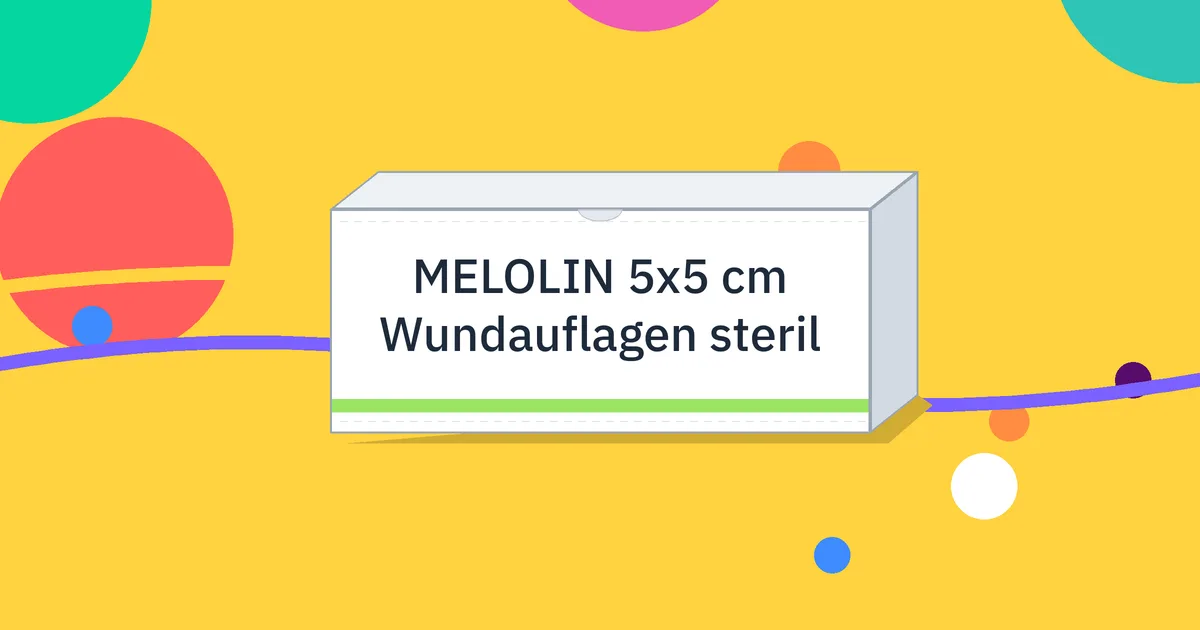 Symbolbild: Packung mit der Aufschrift MELOLIN 5x5 cm Wundauflagen steril (PZN 03161301) – Verfügbarkeit und Bezug in Apotheken in Frankfurt am Main