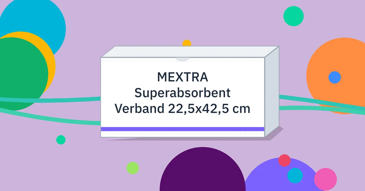 Symbolbild: Packung mit der Aufschrift MEXTRA Superabsorbent Verband 22,5x42,5 cm (PZN 20008570) – Verfügbarkeit und Bezug in Apotheken in Frankfurt am Main