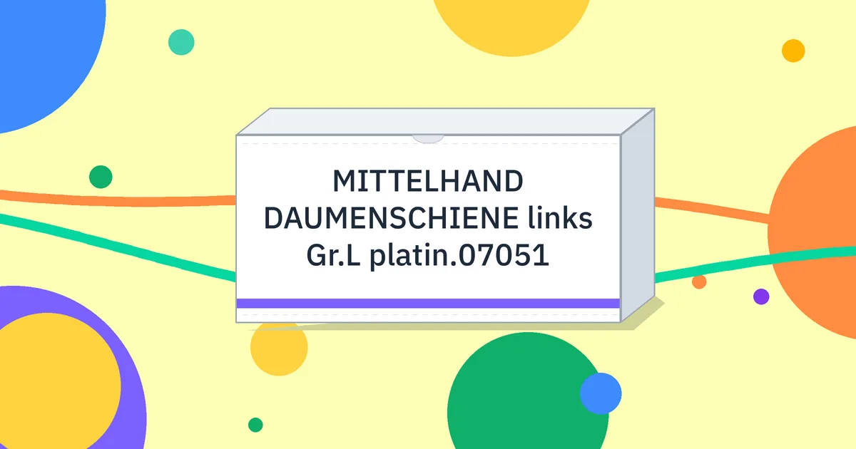 Symbolbild: Packung mit der Aufschrift MITTELHAND DAUMENSCHIENE links Gr.L platin.07051 (PZN 13987031) – Verfügbarkeit und Bezug in Apotheken in Frankfurt am Main