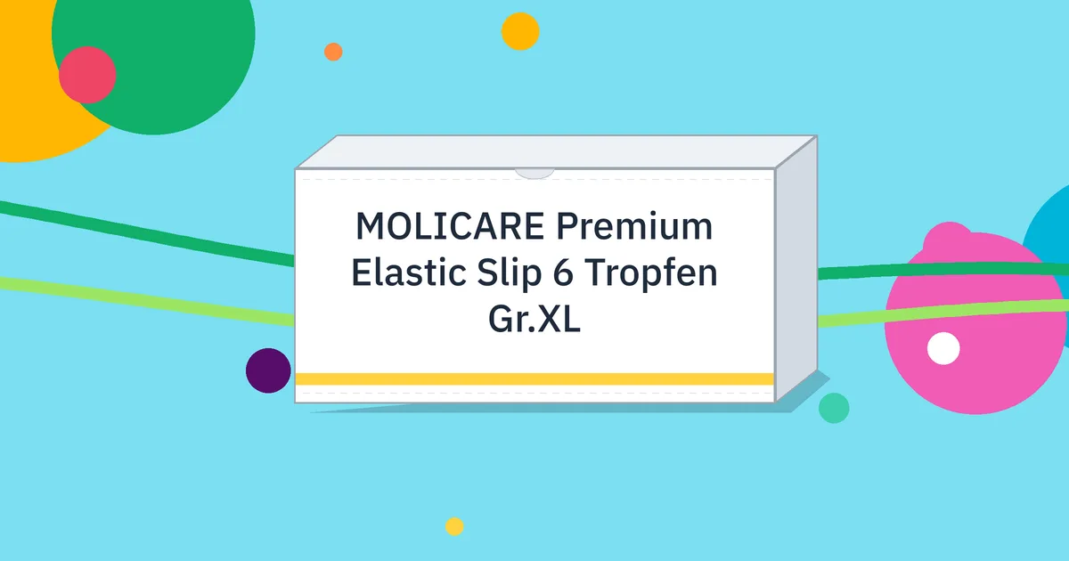 Symbolbild: Packung mit der Aufschrift MOLICARE Premium Elastic Slip 6 Tropfen Gr.XL (PZN 14211002) – Verfügbarkeit und Bezug in Apotheken in Frankfurt am Main