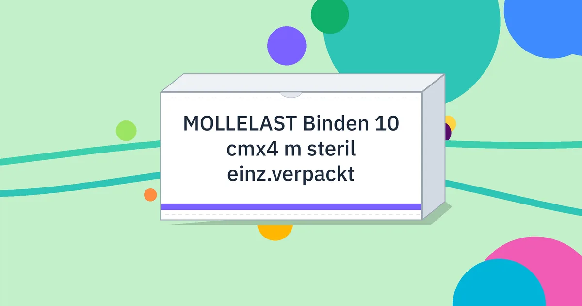 Symbolbild: Packung mit der Aufschrift MOLLELAST Binden 10 cmx4 m steril einz.verpackt (PZN 16007694) – Verfügbarkeit und Bezug in Apotheken in Frankfurt am Main