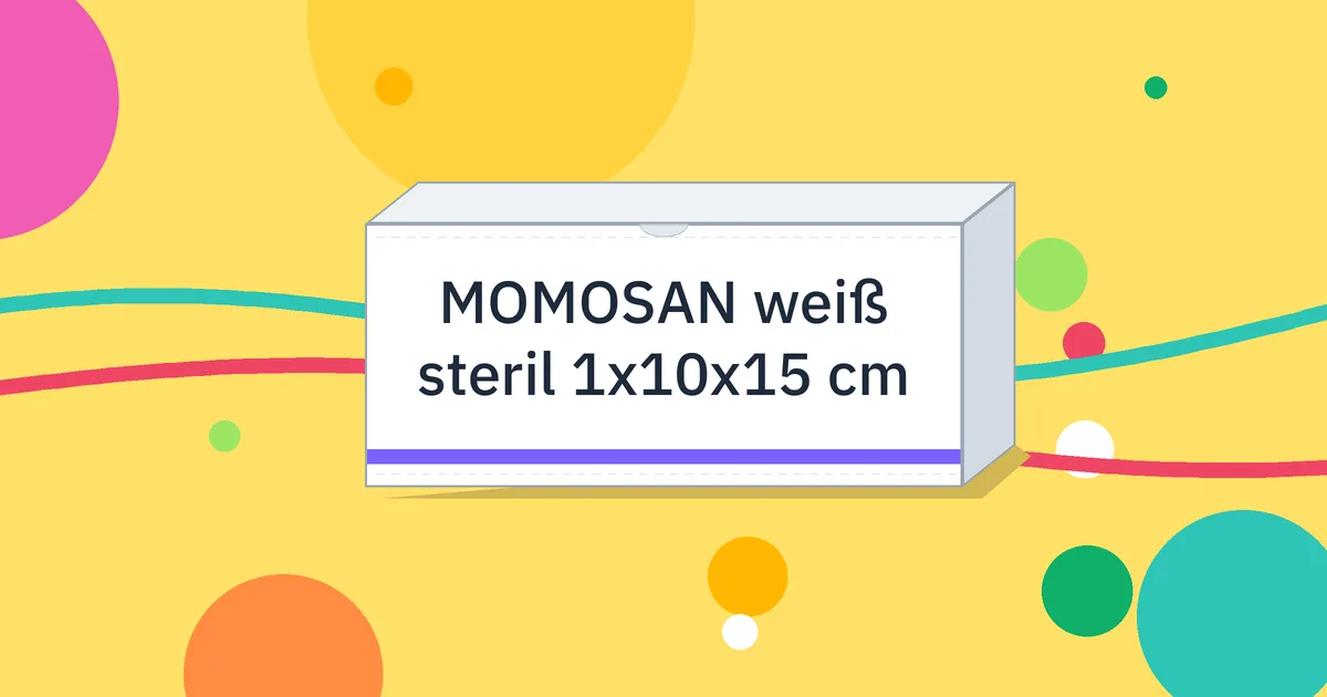 Symbolbild: Packung mit der Aufschrift MOMOSAN weiß steril 1x10x15 cm (PZN 01651739) – Verfügbarkeit und Bezug in Apotheken in Frankfurt am Main