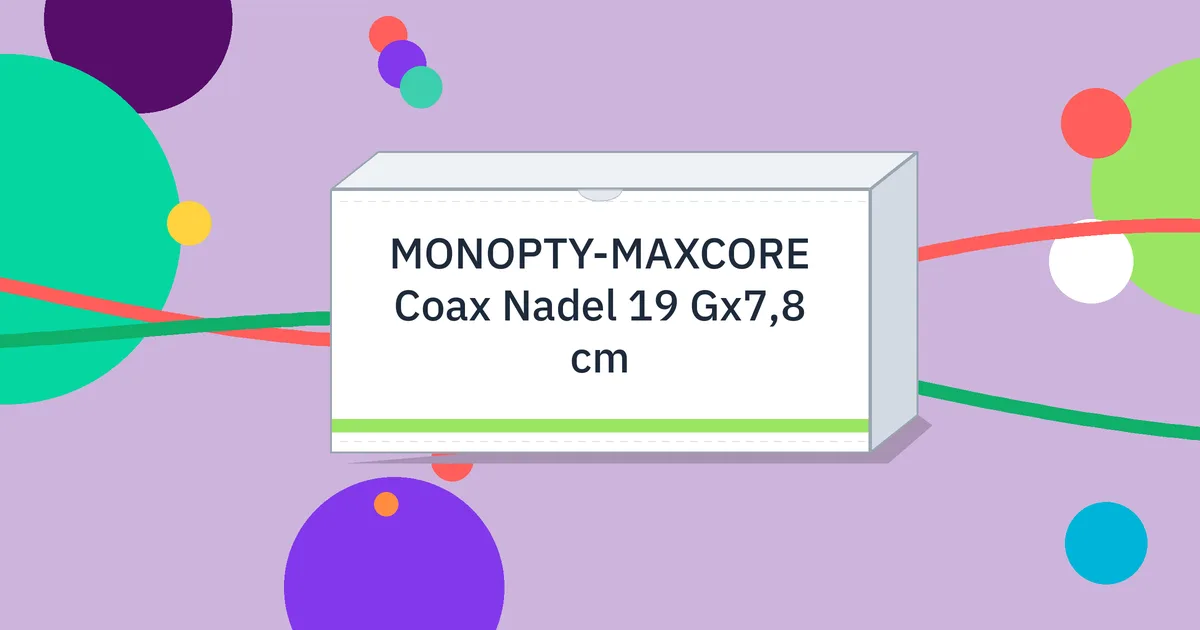 Symbolbild: Packung mit der Aufschrift MONOPTY-MAXCORE Coax Nadel 19 Gx7,8 cm (PZN 07780805) – Verfügbarkeit und Bezug in Apotheken in Frankfurt am Main