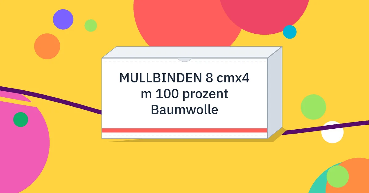 Symbolbild: Packung mit der Aufschrift MULLBINDEN 8 cmx4 m 100 prozent Baumwolle (PZN 04868178) – Verfügbarkeit und Bezug in Apotheken in Frankfurt am Main