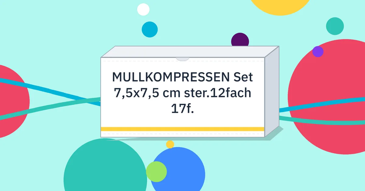 Symbolbild: Packung mit der Aufschrift MULLKOMPRESSEN Set 7,5x7,5 cm ster.12fach 17f. (PZN 06930355) – Verfügbarkeit und Bezug in Apotheken in Frankfurt am Main