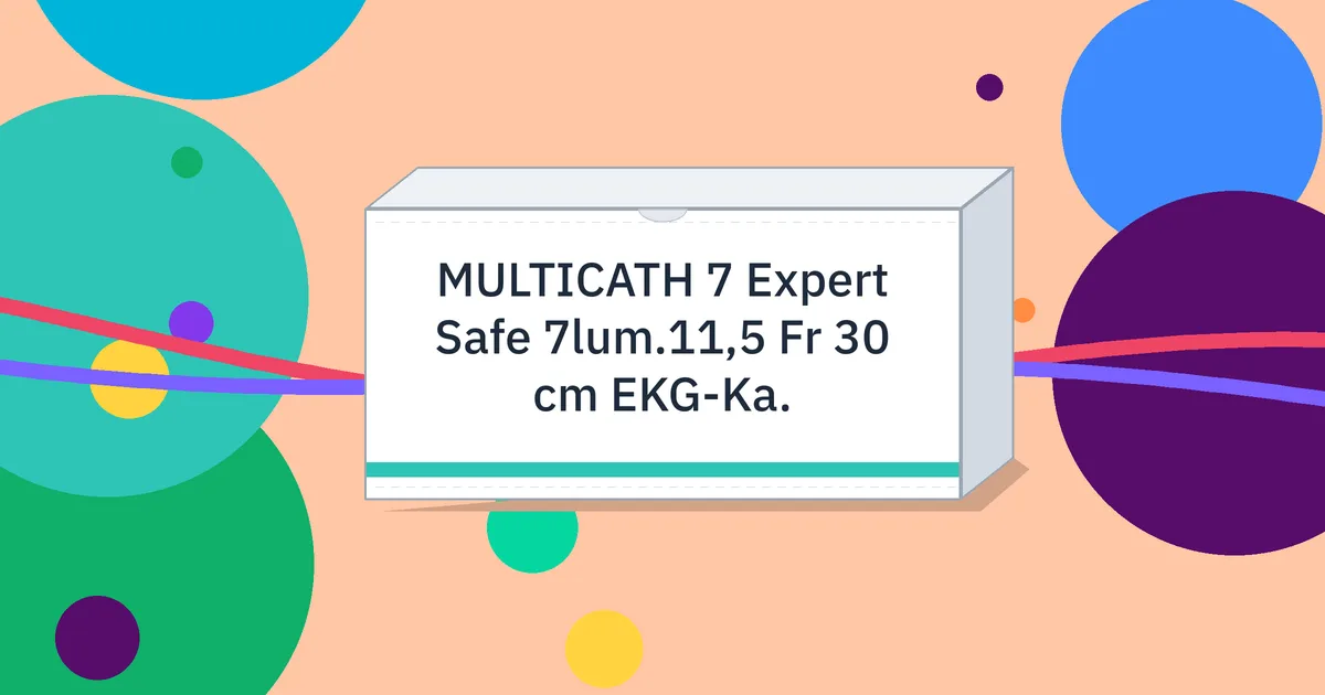 Symbolbild: Packung mit der Aufschrift MULTICATH 7 Expert Safe 7lum.11,5 Fr 30 cm EKG-Ka. (PZN 11125420) – Verfügbarkeit und Bezug in Apotheken in Frankfurt am Main