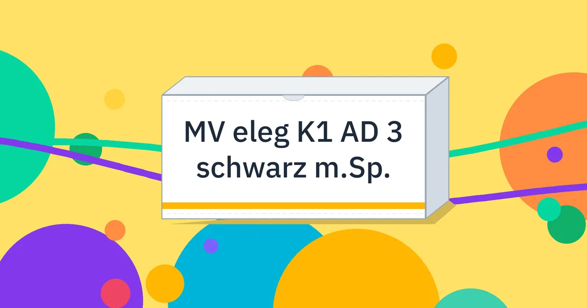 Symbolbild: Packung mit der Aufschrift MV eleg K1 AD 3 schwarz m.Sp. (PZN 00305975) – Verfügbarkeit und Bezug in Apotheken in Frankfurt am Main