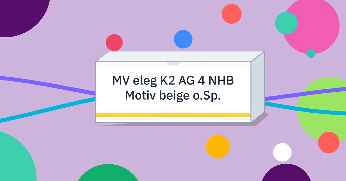 Symbolbild: Packung mit der Aufschrift MV eleg K2 AG 4 NHB Motiv beige o.Sp. (PZN 15722526) – Verfügbarkeit und Bezug in Apotheken in Frankfurt am Main