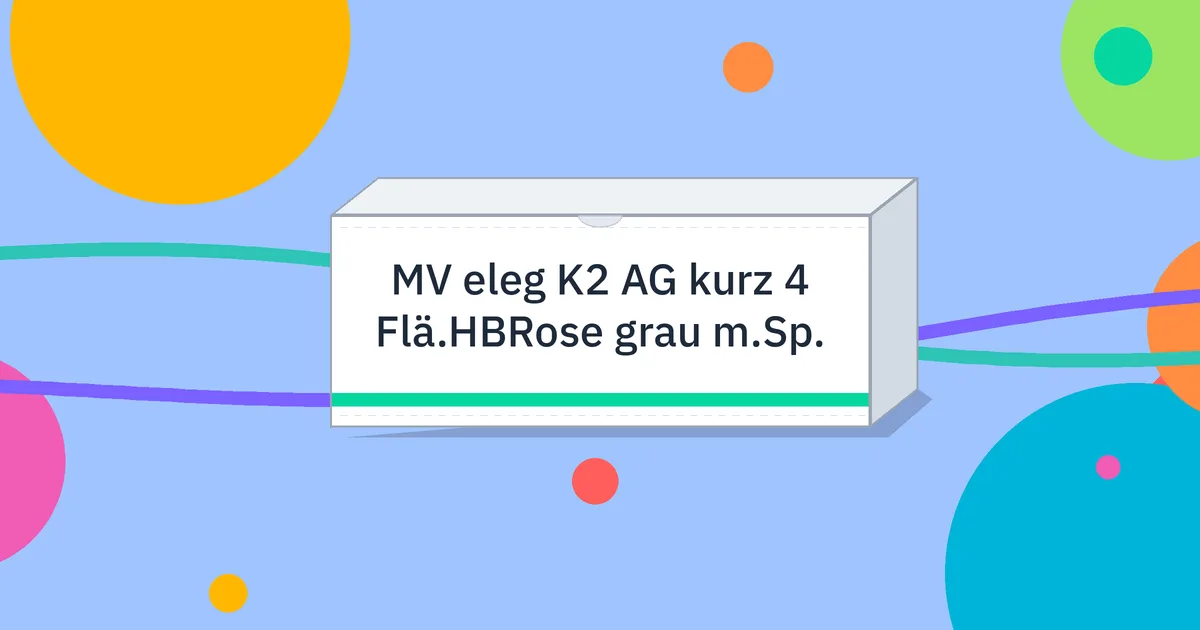 Symbolbild: Packung mit der Aufschrift MV eleg K2 AG kurz 4 Flä.HBRose grau m.Sp. (PZN 18925773) – Verfügbarkeit und Bezug in Apotheken in Frankfurt am Main