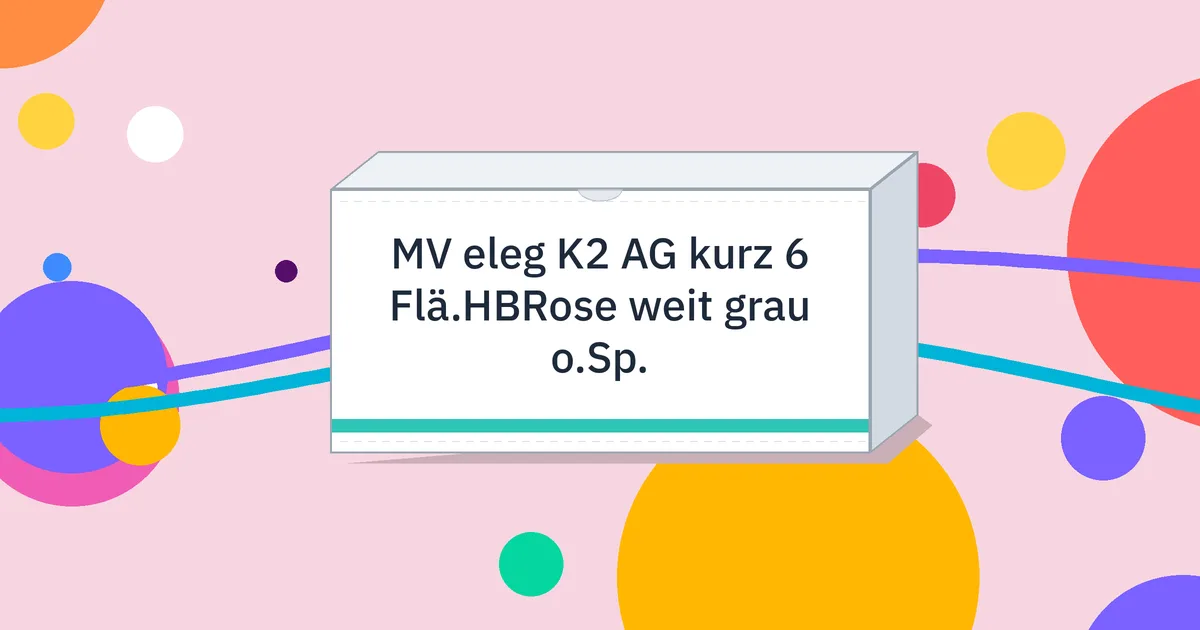 Symbolbild: Packung mit der Aufschrift MV eleg K2 AG kurz 6 Flä.HBRose weit grau o.Sp. (PZN 18926086) – Verfügbarkeit und Bezug in Apotheken in Frankfurt am Main